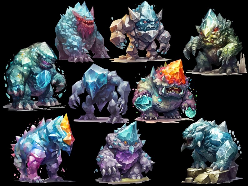 Crystal Golem Clipart Fantasy Elemental Creatures - Etsy