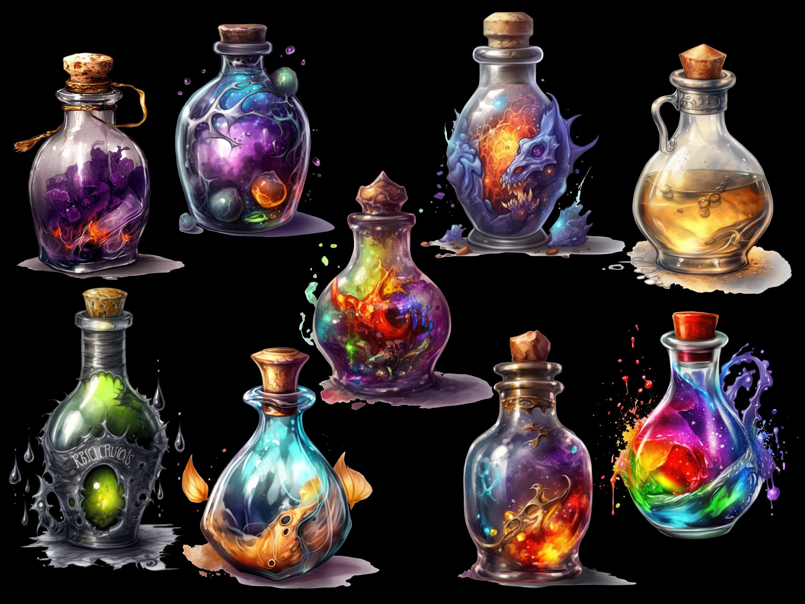 Magic Potion Clipart Witch & Wizard Fantasy Apothecary - Etsy