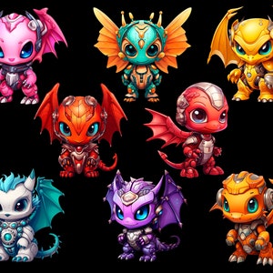 Dragon Robot PNG Bundle, Baby Dragon Clipart, Digital Dragon Art, Cute ...