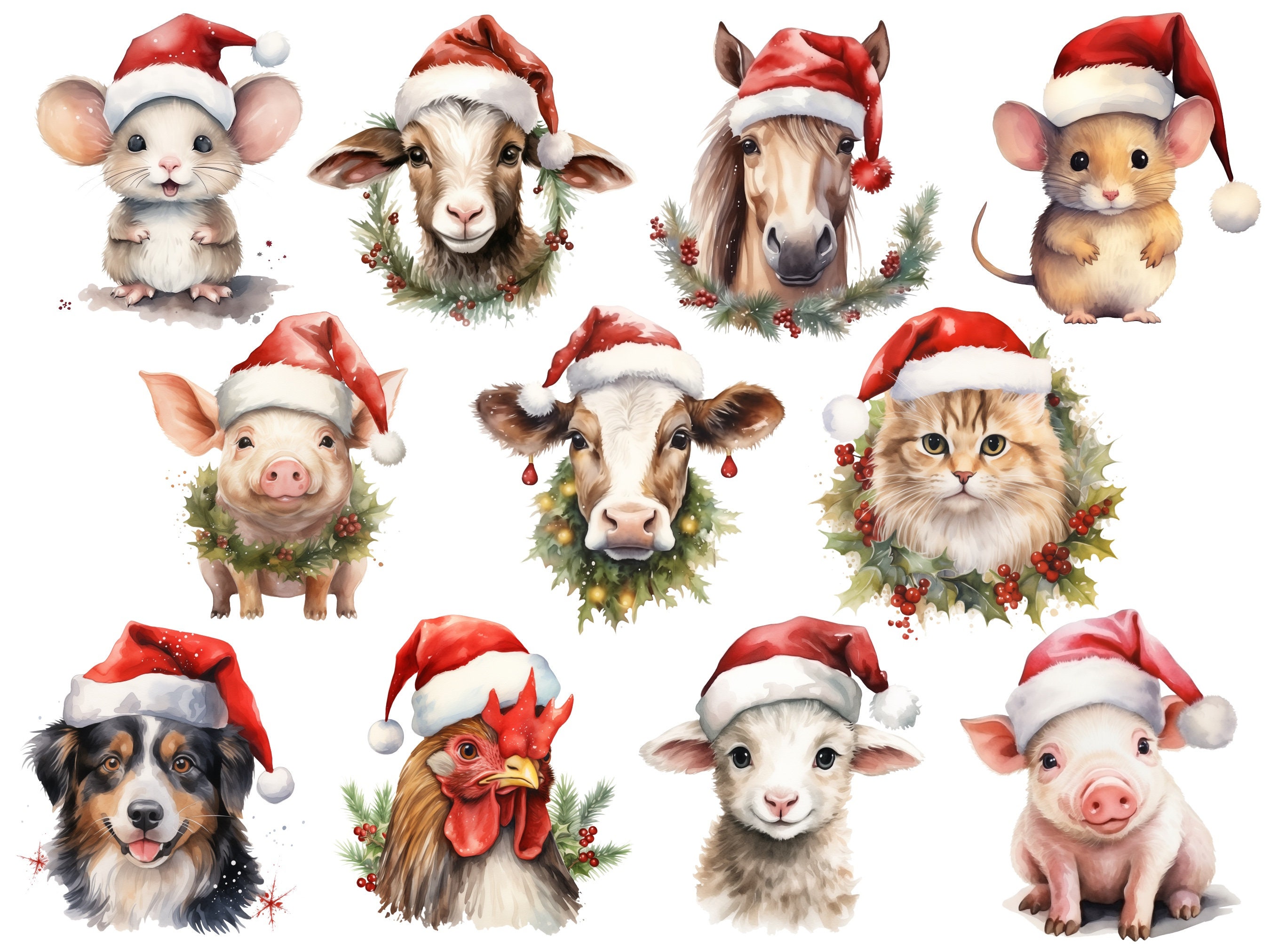 Christmas Farmhouse PNG Bundle, Cute Farm Animals Png, Christmas Png ...