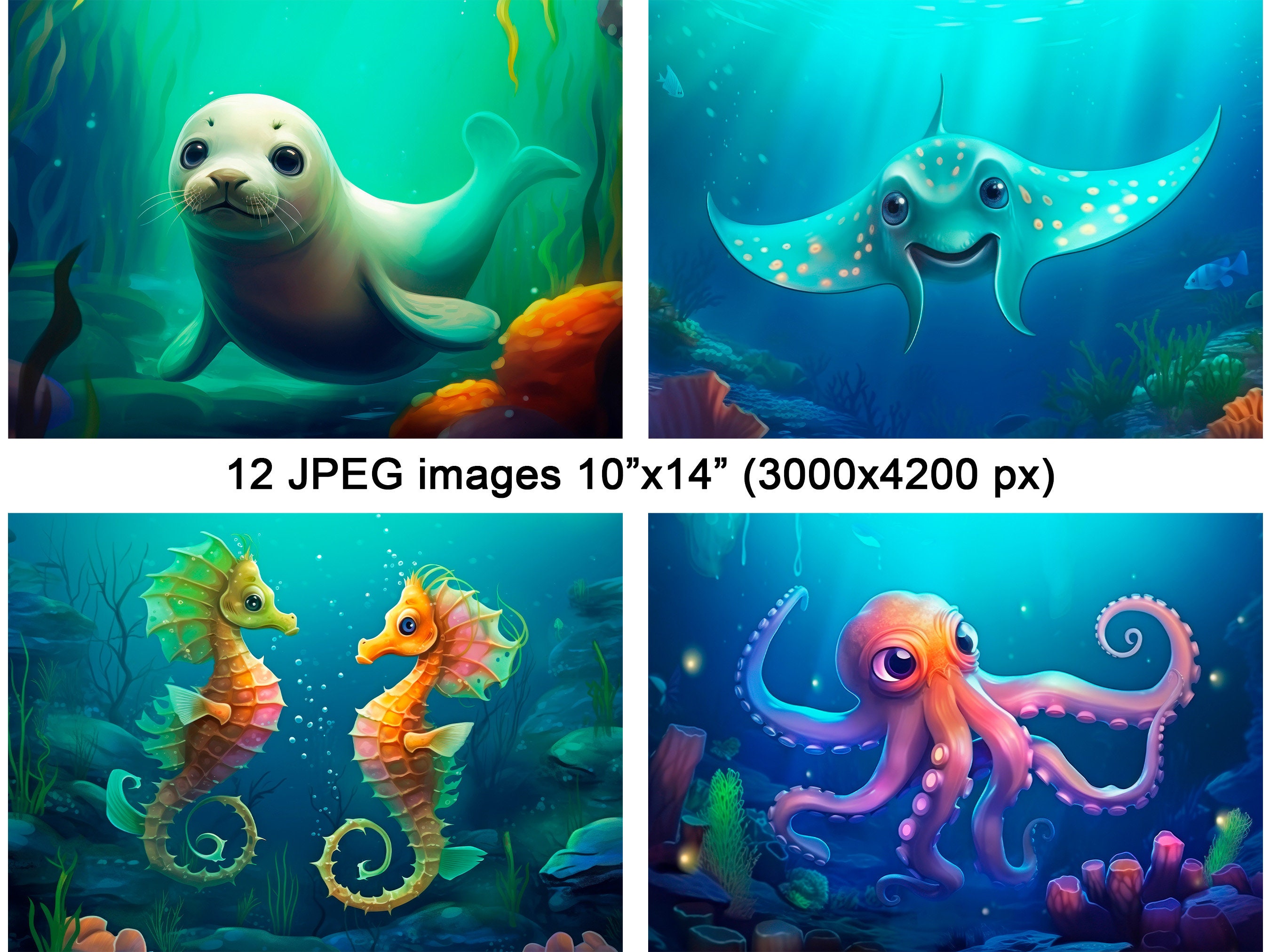 Cute Sea Animals, Underwater Cute Animal Clipart, Funny Under the Sea ...