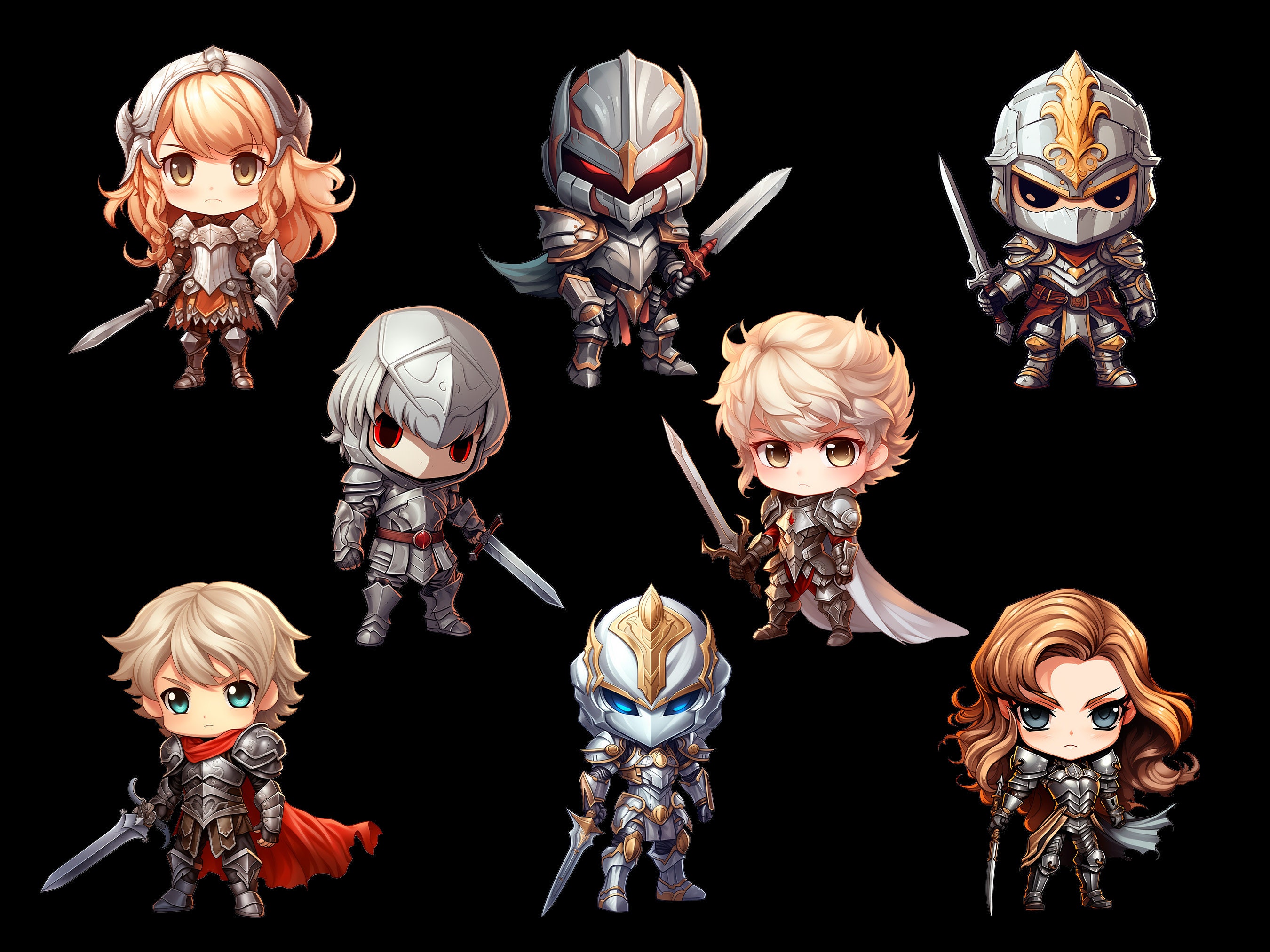 Chibi Knight PNG Bundle, Anime Knights Png, Manga Knight Clipart, Anime ...