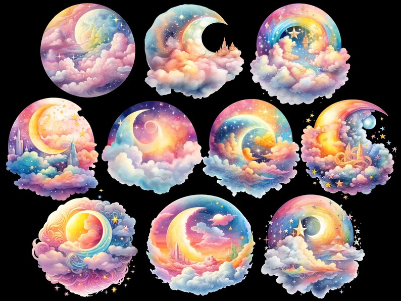 Rainbow Magic Moon Sky Clipart, Colorful Celestial Fantasy Png Images ...