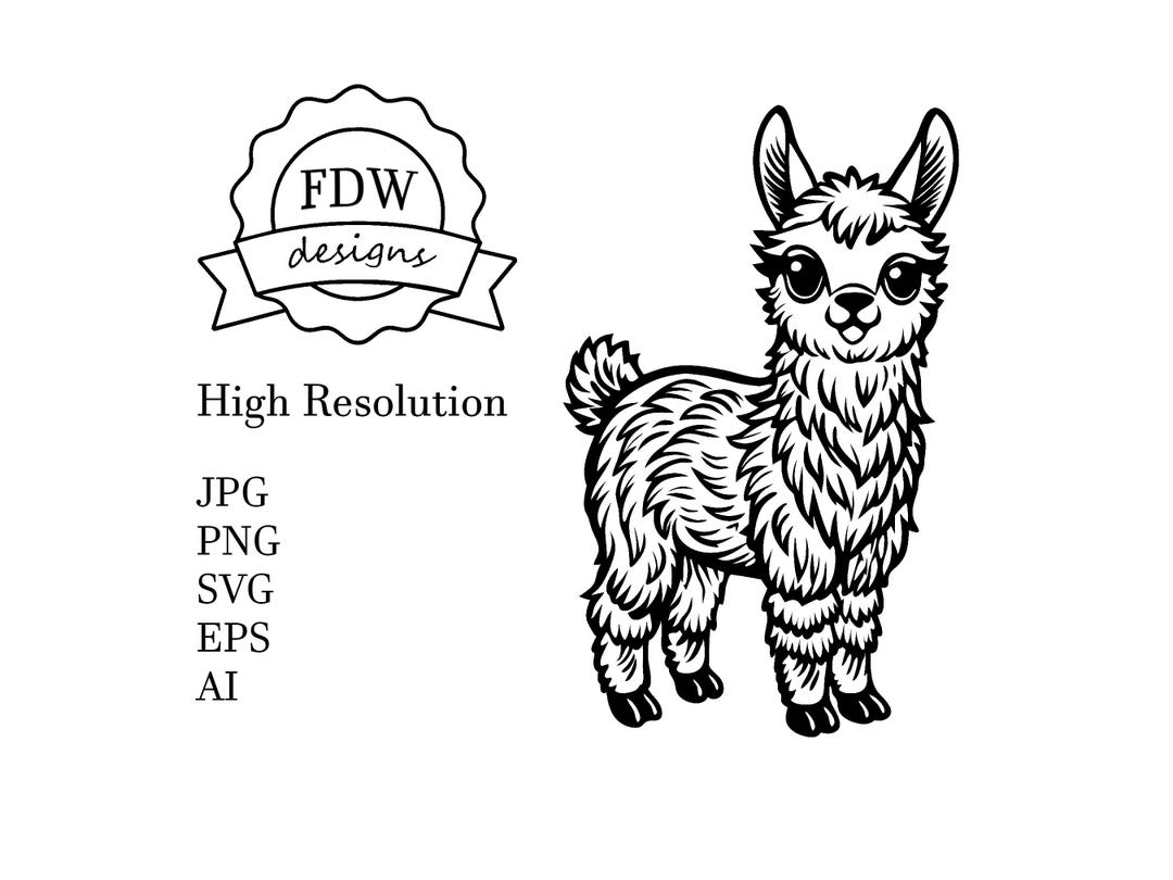 Baby Lama SVG, Black Outline Stencil Line Art, Circuit Vector Design ...