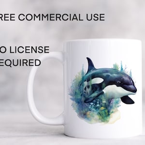Watercolor Orca Png Bundle, Floral Orca Whale Design, Cute Sea Animal ...