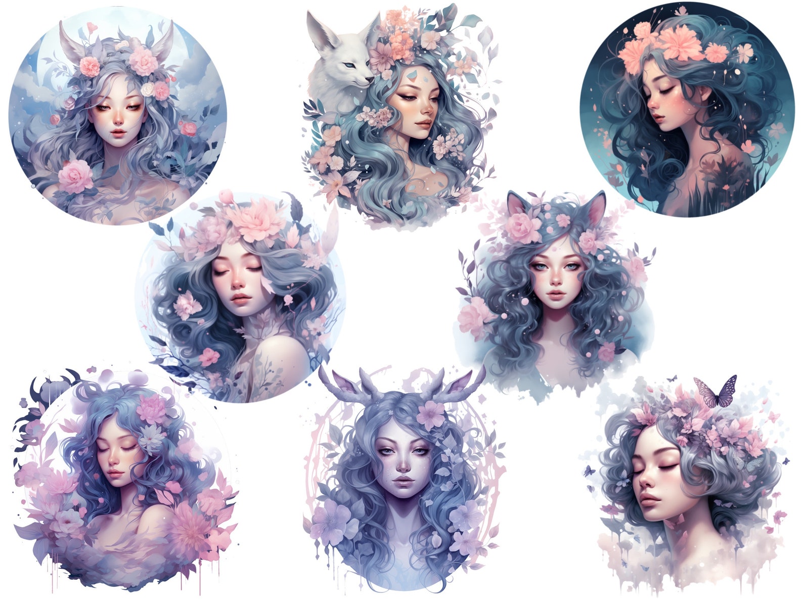 Wild Spirit PNG Bundle, Violet Watercolor Clipart, Floral Femal ...