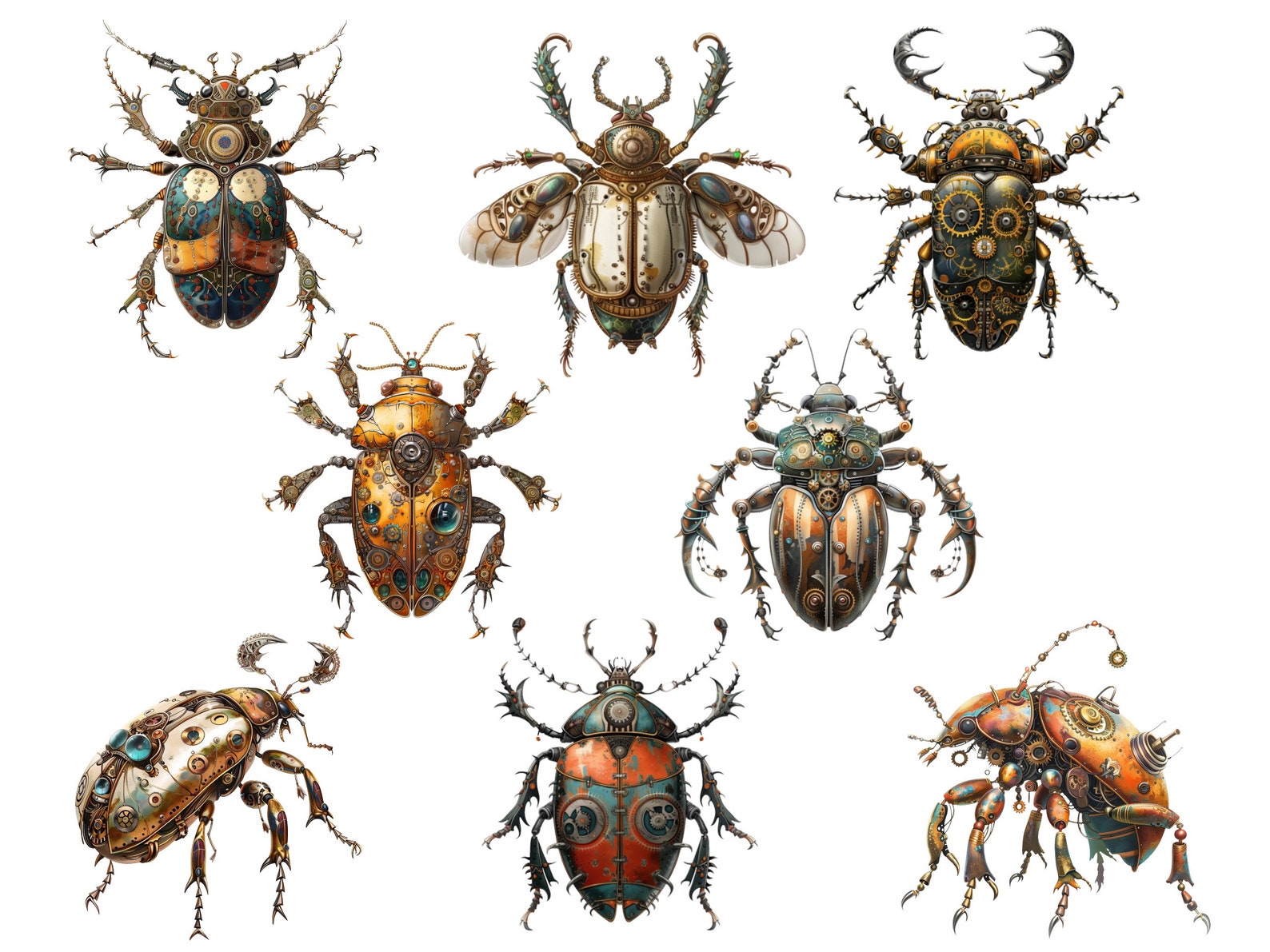 Steampunk Beetle PNG Bundle, Mechanical Beetles Clipart, Steampunk Art ...
