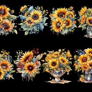 Watercolor Sunflower Bouquet Clipart, Digital Flower Painting Png ...