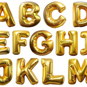Gold Foil Balloon Letters PNG Bundle, Birthday Invitation Golden ...