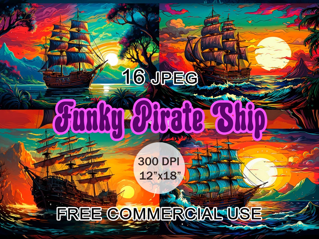 Funky Pirate Ship Clipart Psychedelic Sunset Images Bundle - Etsy