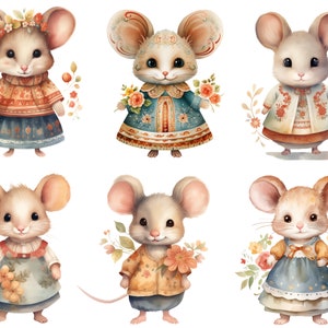 Fairytale Mouse PNG Bundle, Mouse Watercolor Clipart, Watercolor ...