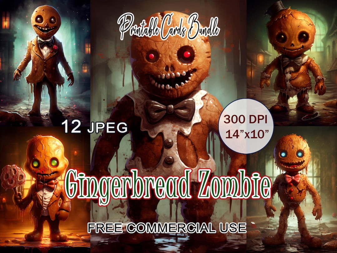 Gingerbread Zombie Clipart, Funny Christmas Zombies Digital Horror Art ...