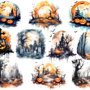 Watercolor Halloween Clipart, Spooky Png Bundle, Horror Overlay ...