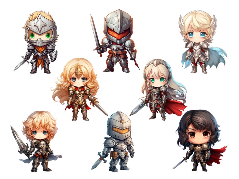 Chibi Knight PNG Bundle, Anime Knights Png, Manga Knight Clipart, Anime ...