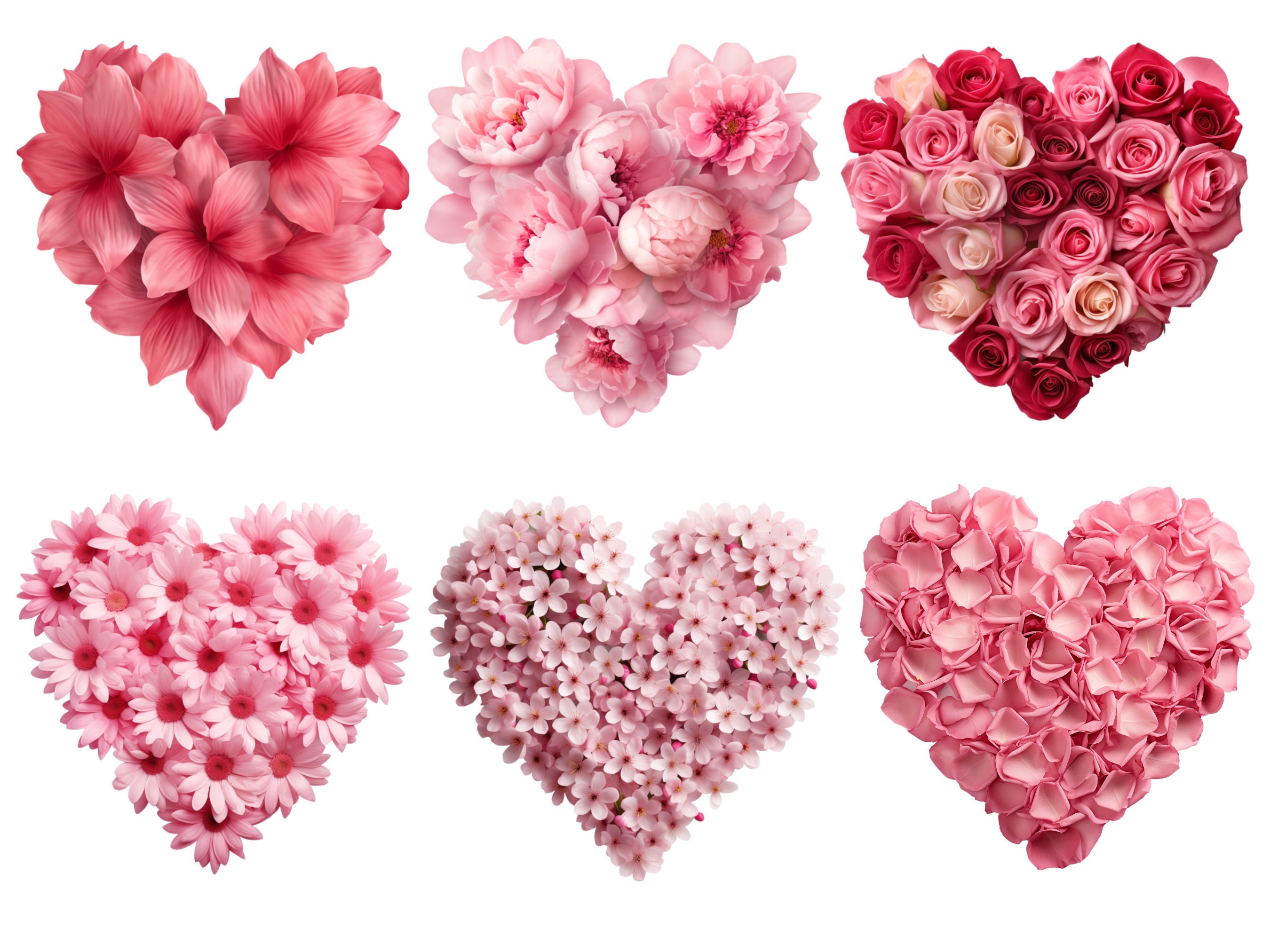 Pink Flower Hearts Clipart, Valentine Heart Png, Valentines Day Png ...