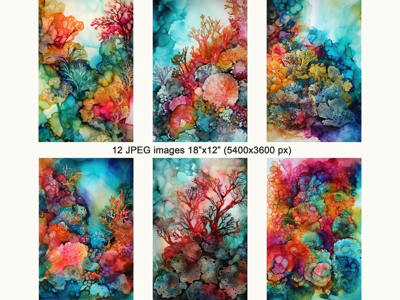 Coral Reef Jpeg, Alcohol Ink Clipart, Digital Fluid Art, Ocean Digital ...