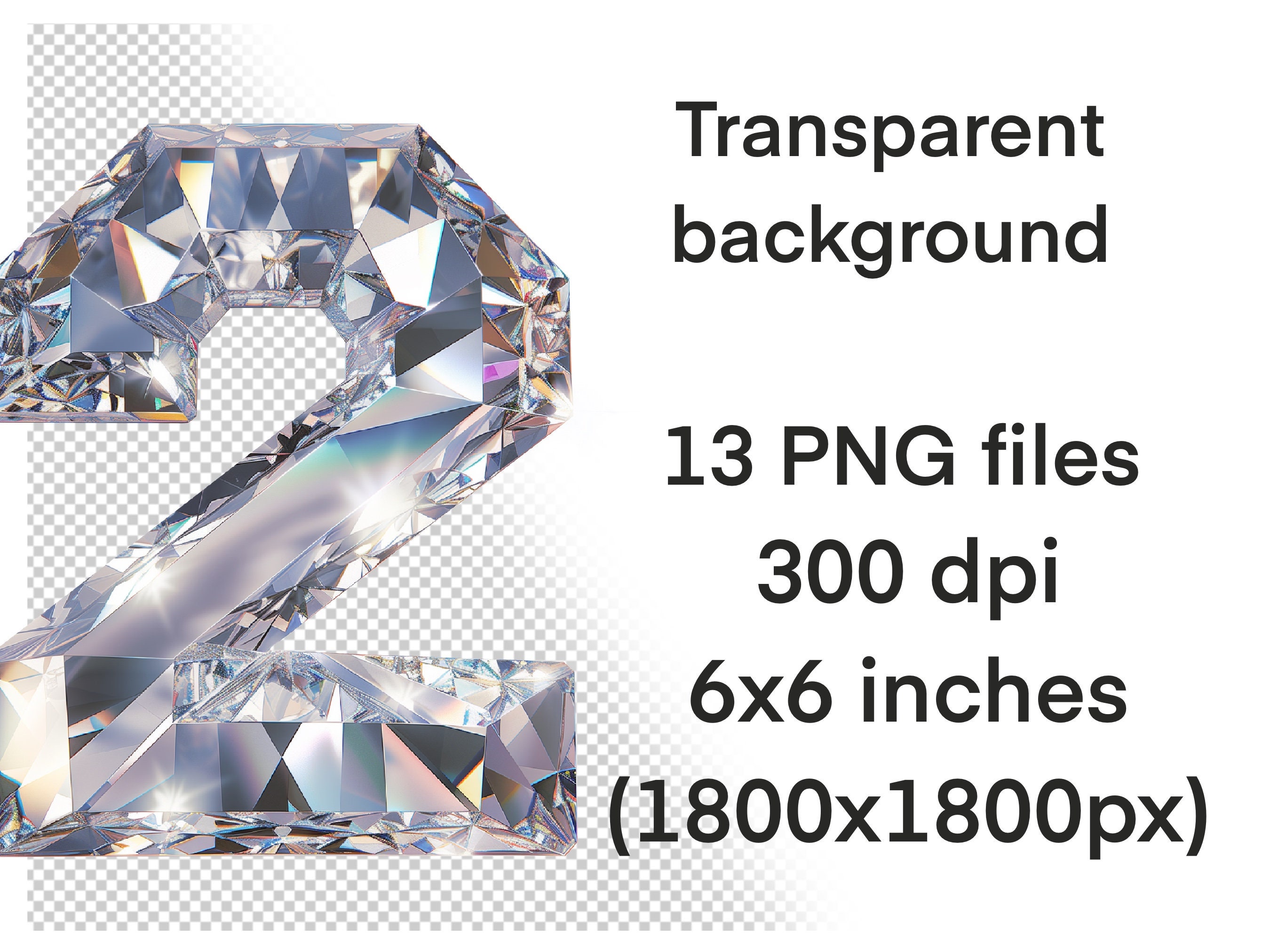 Diamond Numbers PNG Bundle, Crystal Number Figure Clipart, Digital ...