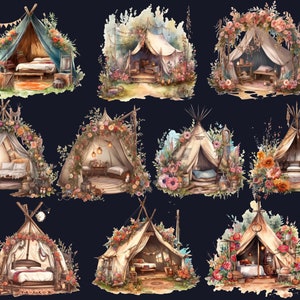 Boho Glamping Tent Watercolor Clipart (PNG Digital Download) - Etsy