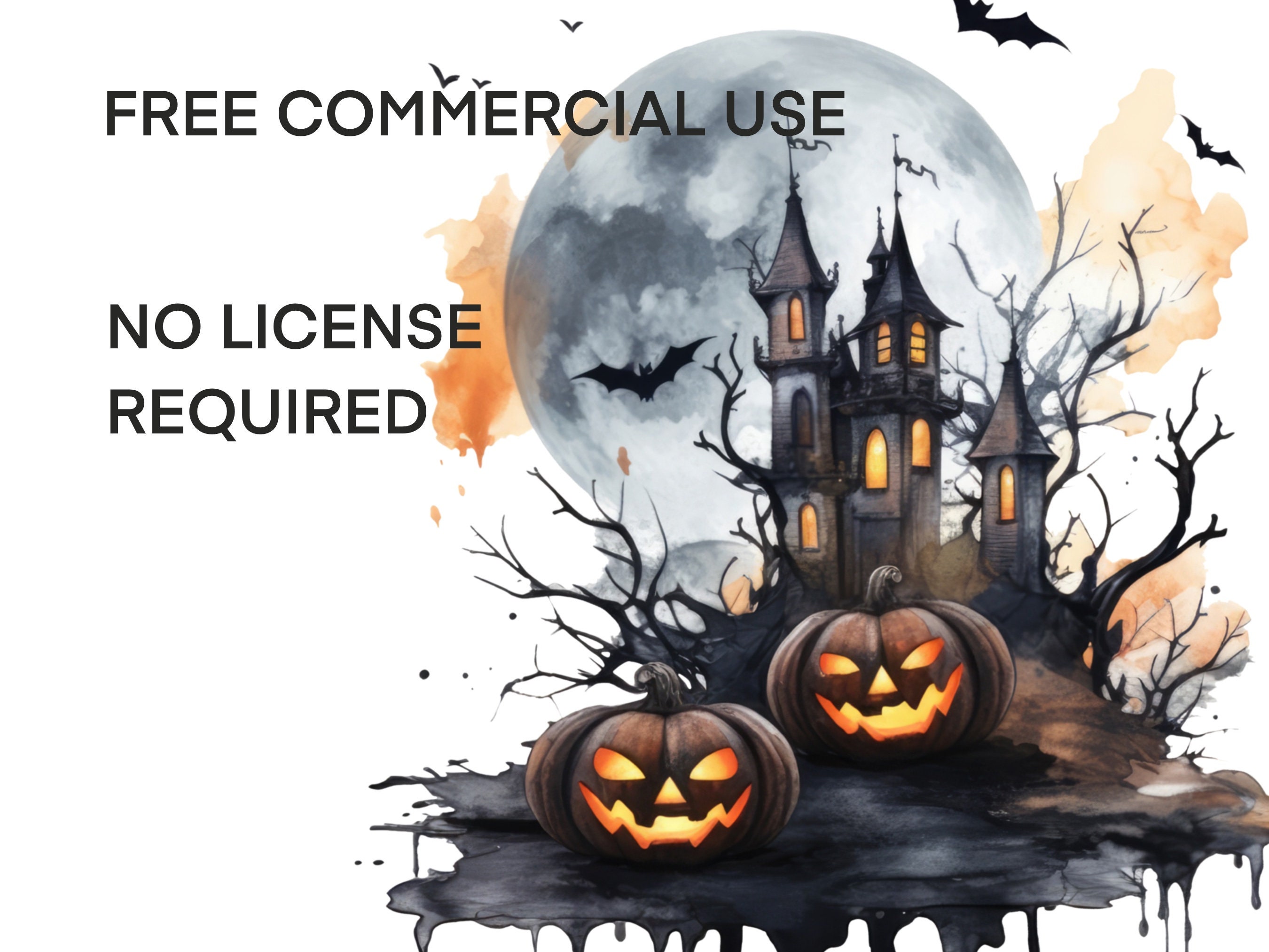 Watercolor Halloween Clipart, Spooky Png Bundle, Horror Overlay ...
