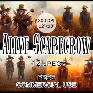 Horror Scarecrow Clipart, Spooky Halloween Images, Scary Misty Fields Landscape Bundle for ...