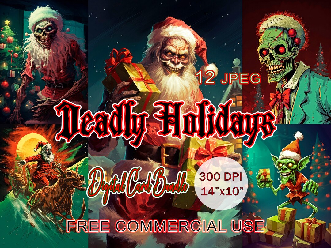 Deadly Holidays Clipart, Scary Undead Christmas Zombies Digital Horror ...