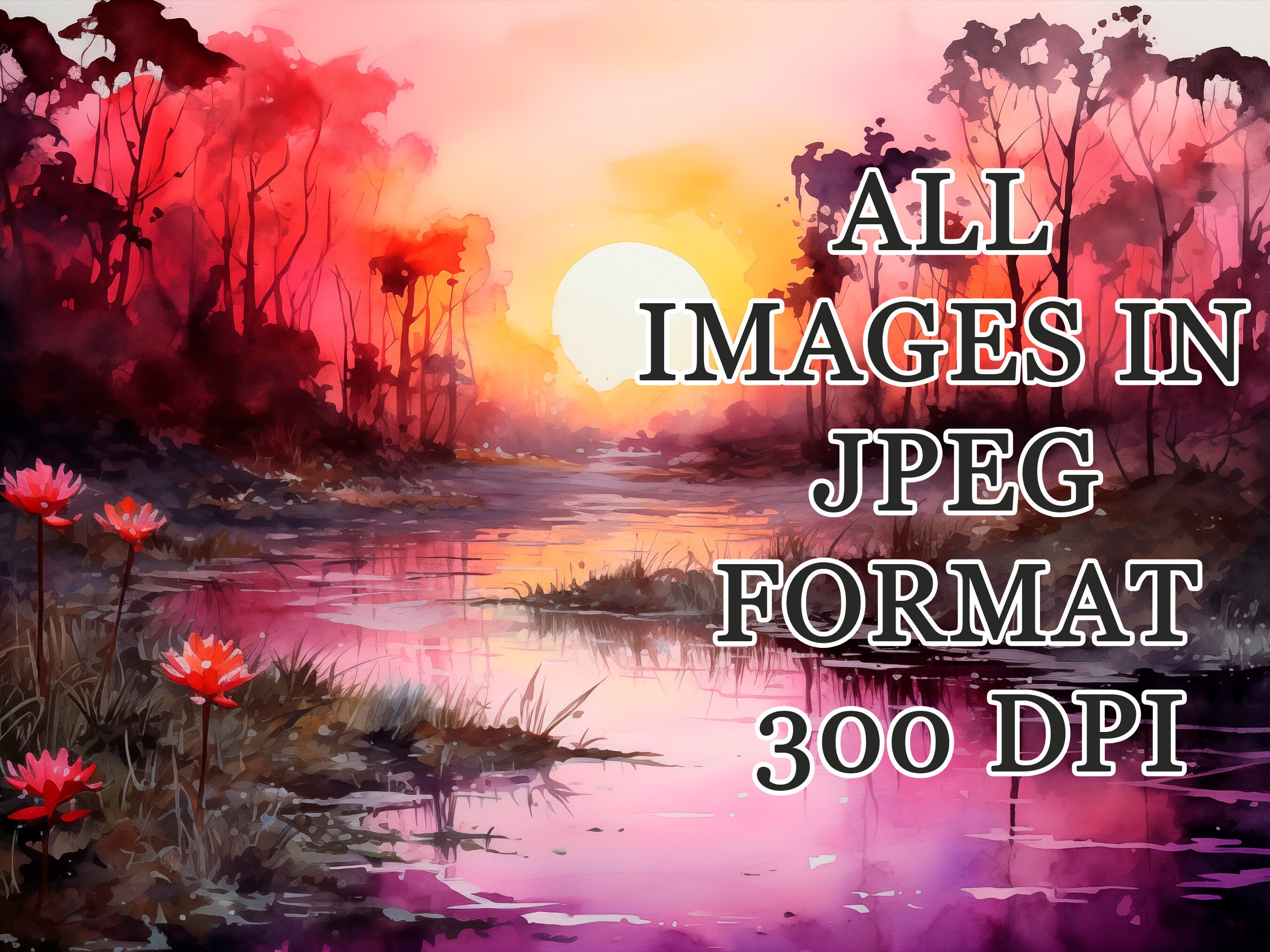 Watercolor Swamp Clipart, Watercolor Landscape Painting, Summer Forest ...