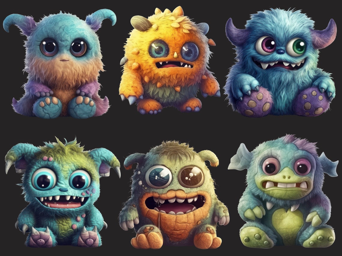 Plush Monster Toy Clipart, Funny Cute Little Monsters Images, Fantasy ...