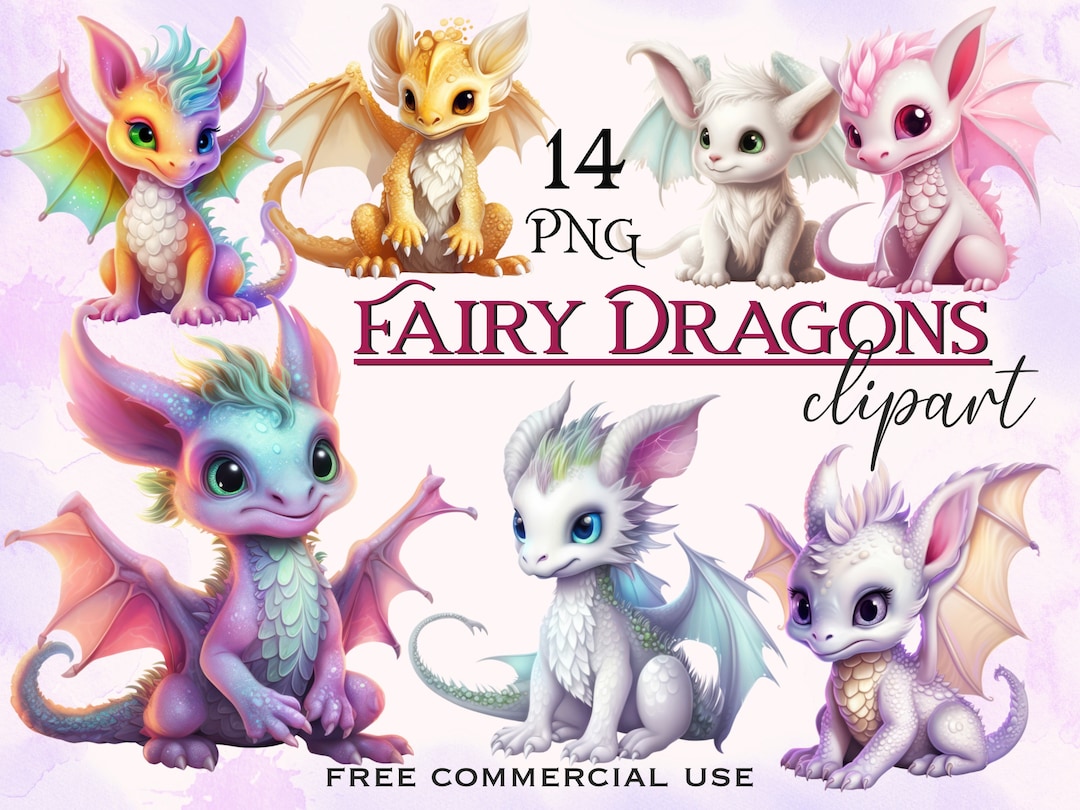 Fairy Dragon Clipart, Fantasy Magic Dragons Cute Images Bundle for ...