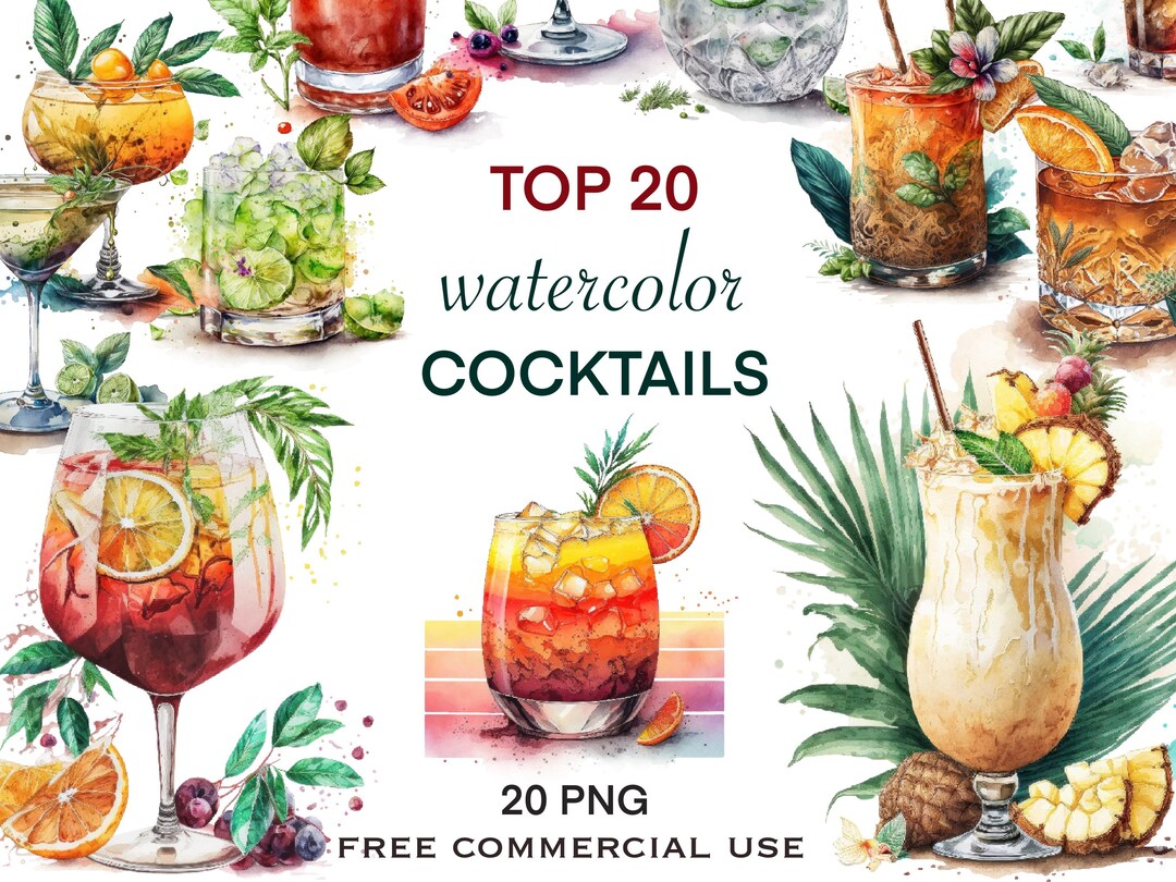 Watercolor Cocktails, Wedding Bar Menu, Cocktail Art, Watercolor ...