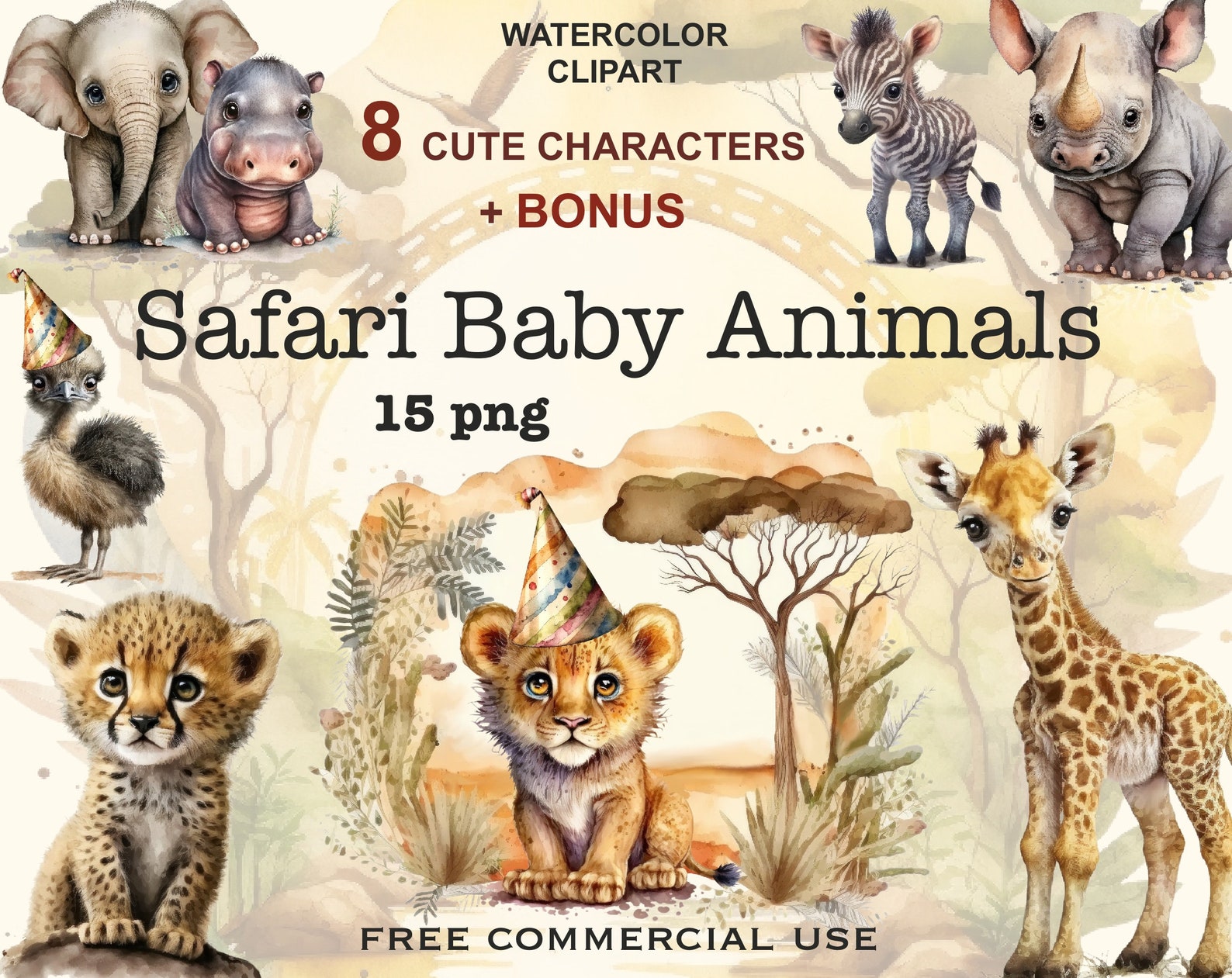 Safari Baby Animals Png, Cute Animal Clipart, Safari Baby Shower ...