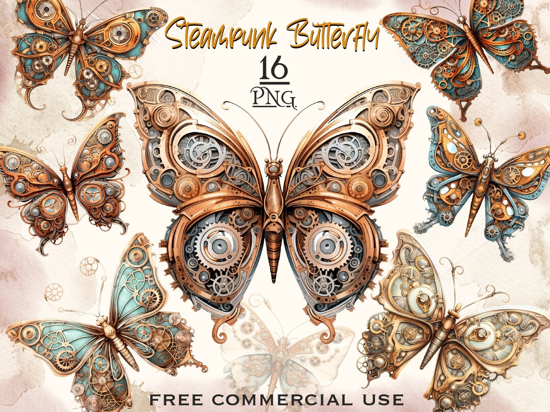 Steampunk Butterfly PNG Bundle, Mechanical Butterflies Clipart ...