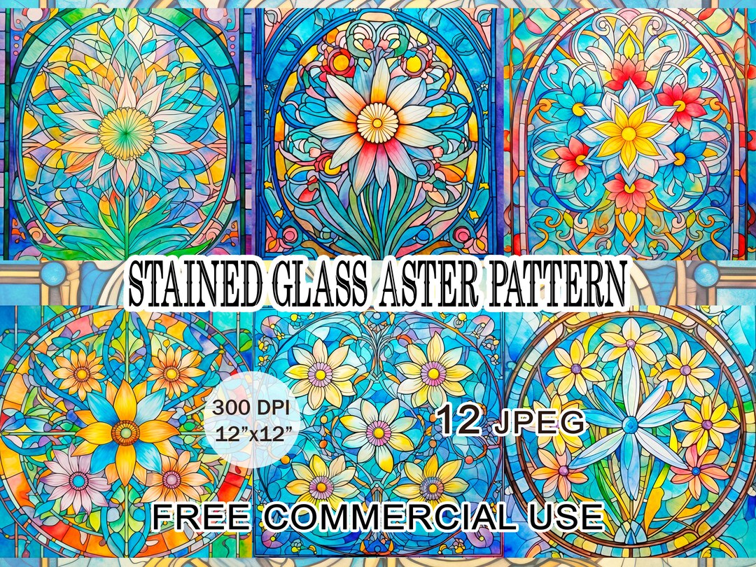 Aster Stained Glass Clipart, Colorful Flower Clipart, Floral Digital ...