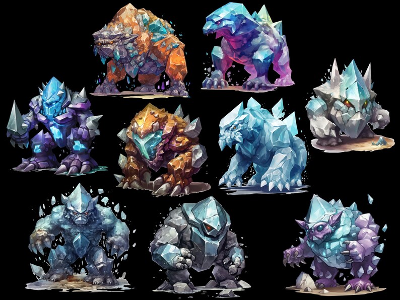 Crystal Golem Clipart Fantasy Elemental Creatures - Etsy