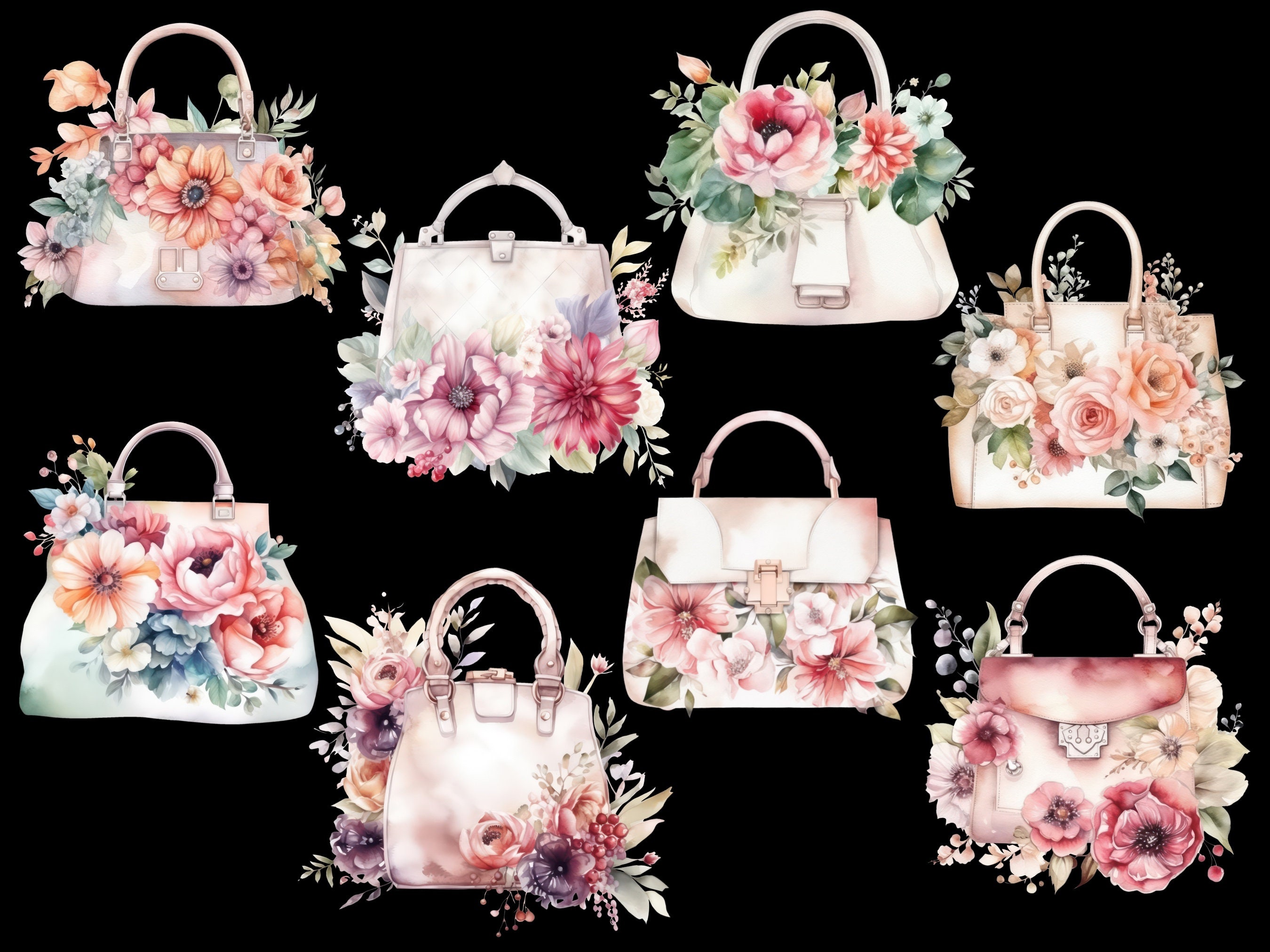 Floral Handbag Png, Floral Purse Png, Flower Clipart, Womens Handbag ...