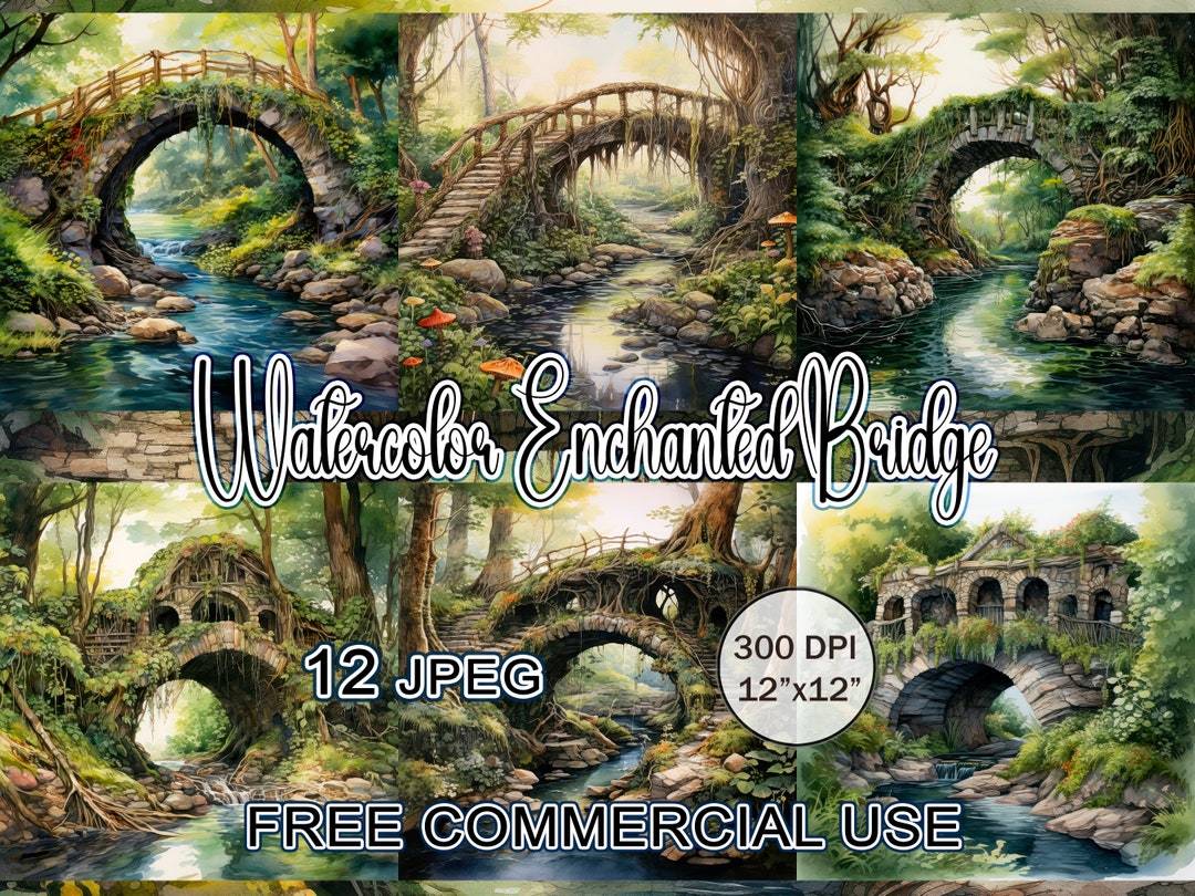 Watercolor Enchanted Bridge Clipart, Fantasy Cottagecore Clipart ...