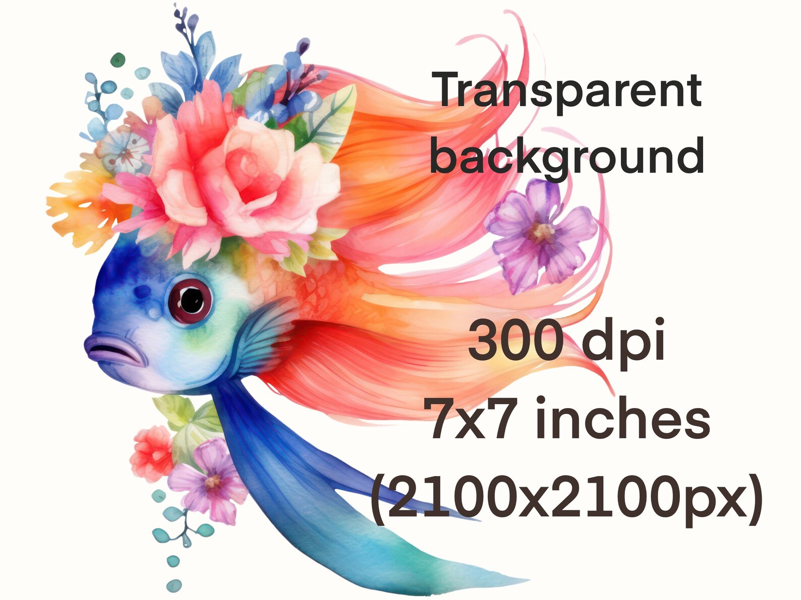 Watercolor Flower Fish Clipart, Cute Fish Clipart, Fish Png, Cute ...