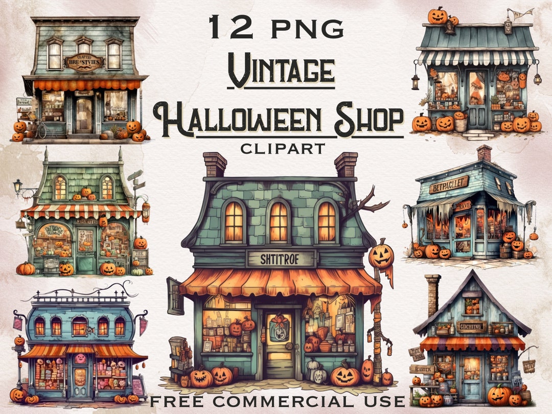 Vintage Halloween Shop Png Bundle, Spooky Season Store Images, Retro ...