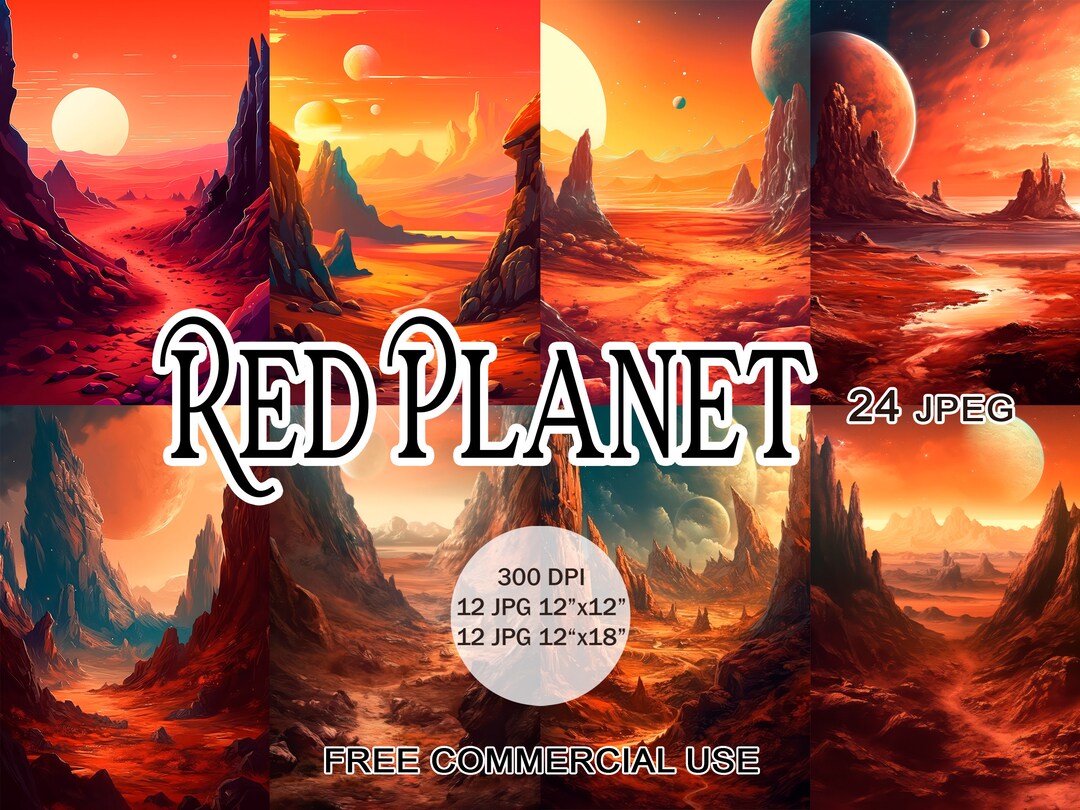 Red Planet Clipart, Fantasy Mars Landscape, Sci-fi Digital Paper With ...