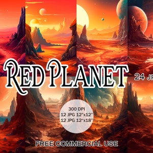 Red Planet Clipart, Fantasy Mars Landscape, Sci-fi Digital Paper With ...