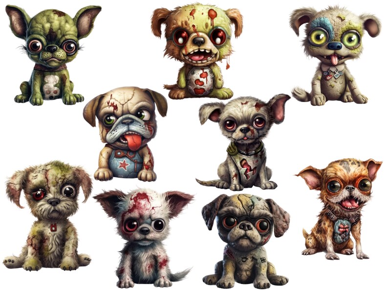 Zombie Dog Toy Clipart, Funny Halloween Plush Zombies Puppy Png Bundle ...