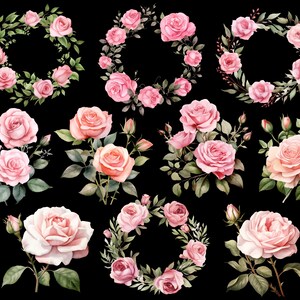 Pink Roses PNG Bundle, Watercolor Flowers Clipart, Floral Wreath Png ...