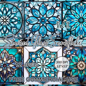 Stained Glass Snowflake Clipart, Art Nouveau Printable Images, Stain ...