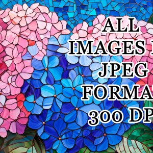 Mosaic Hydrangea Clipart, Pink & Blue Hydrangea Images Bundle, Digital Mosaic Flowers Art, Glass ...