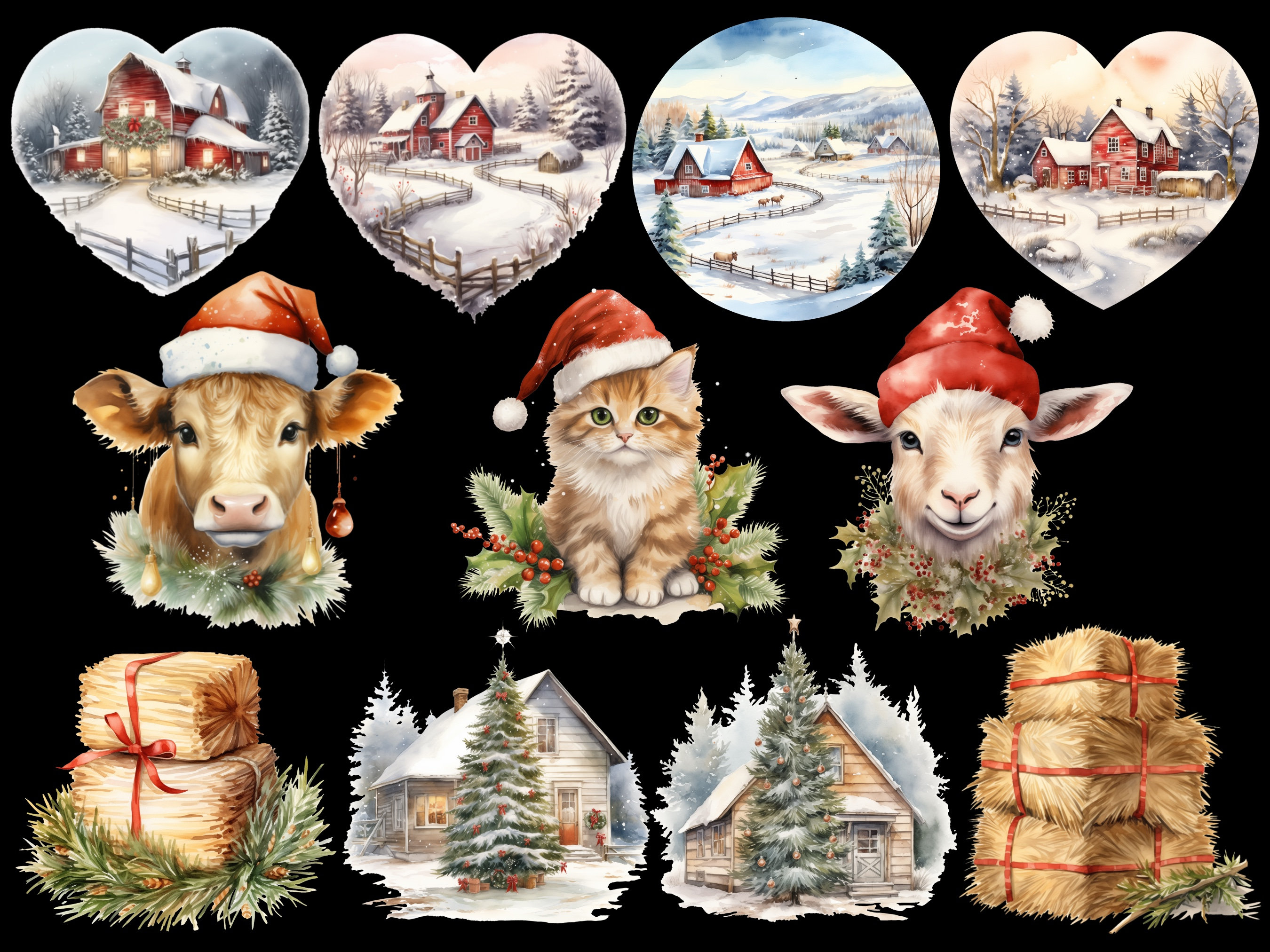 Christmas Farmhouse PNG Bundle, Cute Farm Animals Png, Christmas Png ...