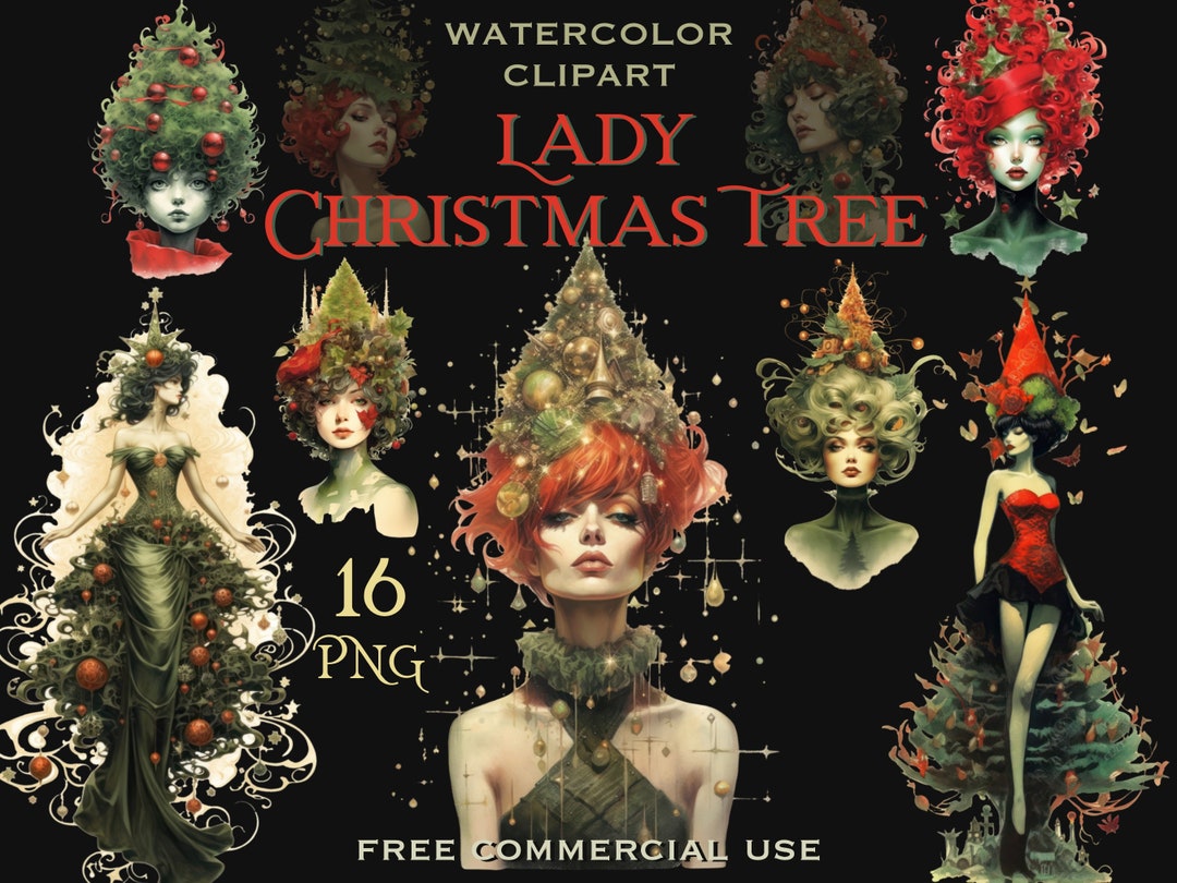 Christmas Tree Lady Clipart, Spruce Fairy Girl Portrait Bundle, Holiday ...