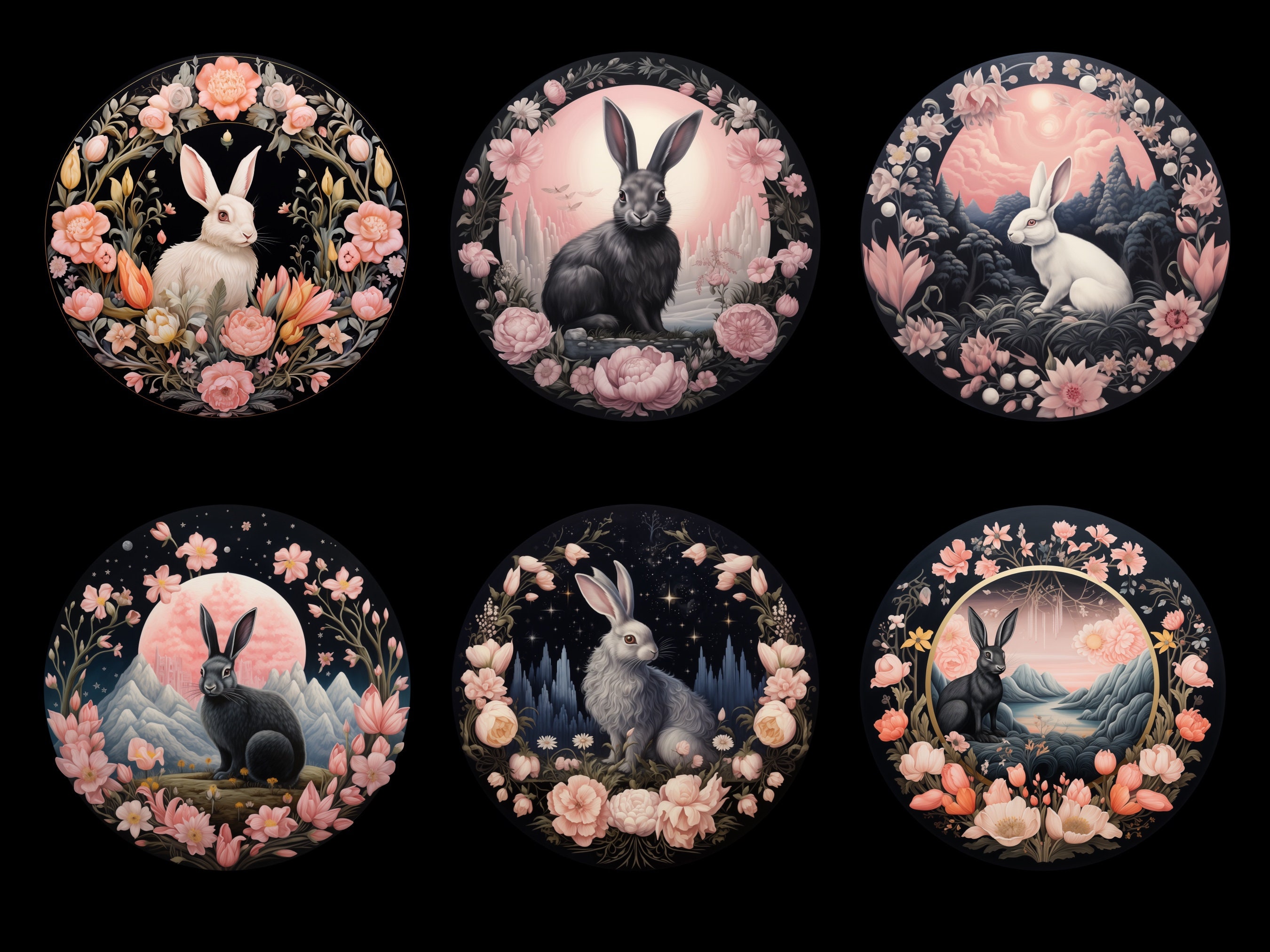 Moon Hare PNG Bundle, Fantasy Hare Painting, Mystical Celestial Clipart ...