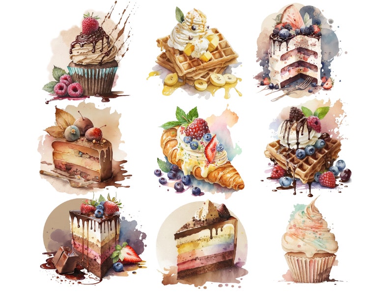 Watercolor Baking Clipart, Watercolor Cake Clipart, Watercolor Clipart ...