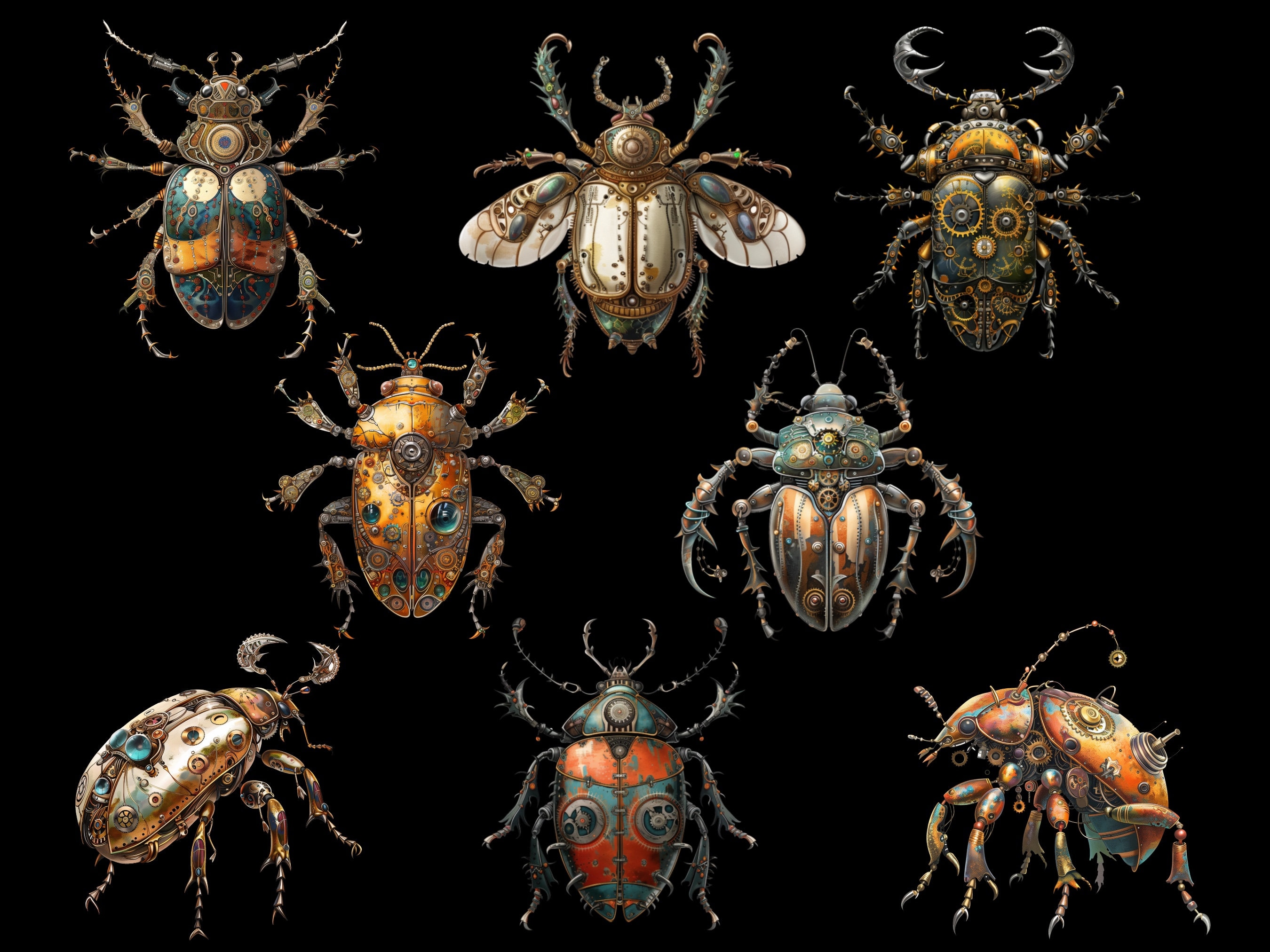 Steampunk Beetle PNG Bundle, Mechanical Beetles Clipart, Steampunk Art ...