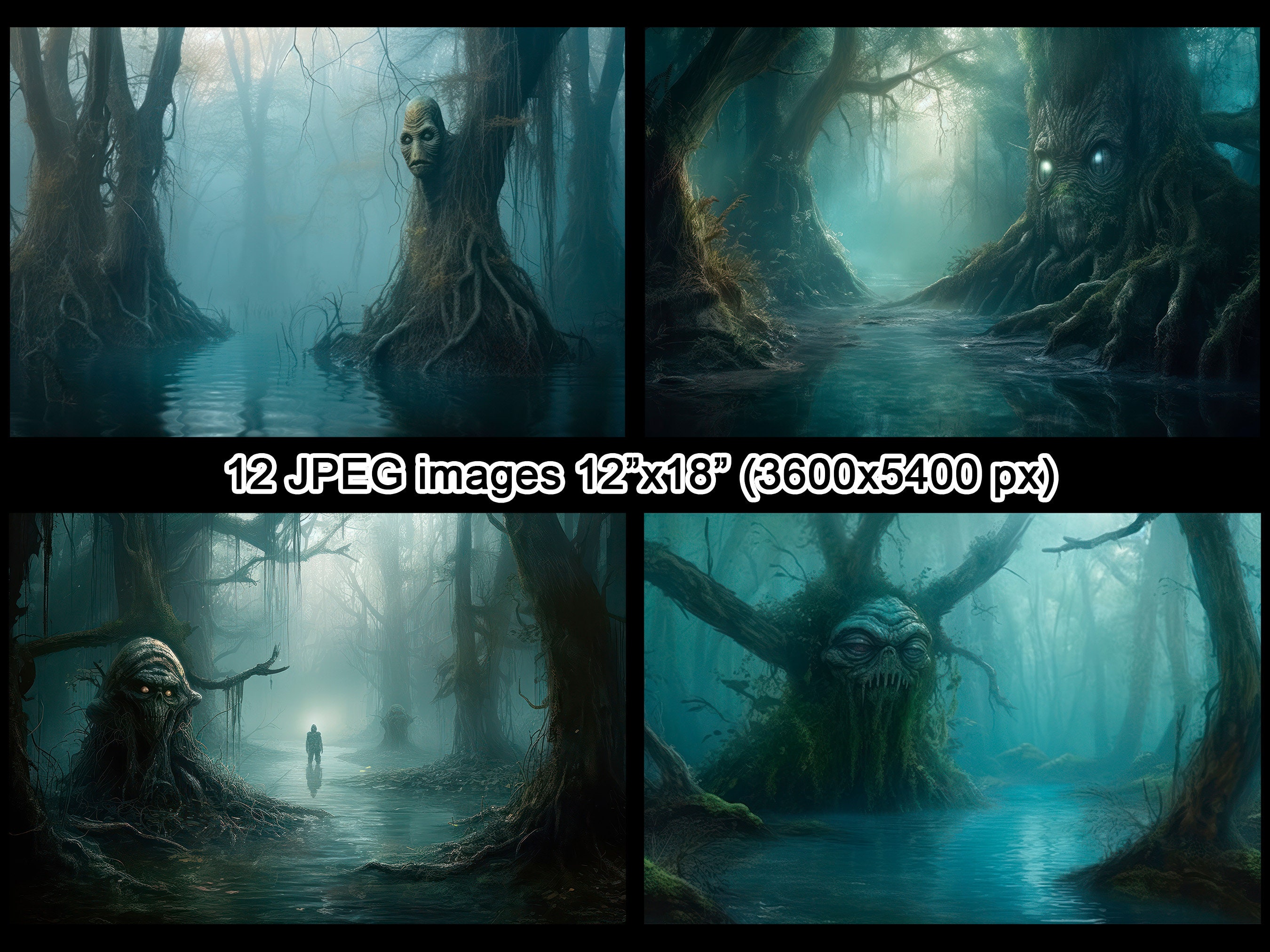 Scary Swamp Clipart, Marsh Monster Clipart, Dark Forest Art, Dark ...