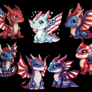 American Dragon PNG Bundle, American Flag Baby Dragon Clipart, Cute ...